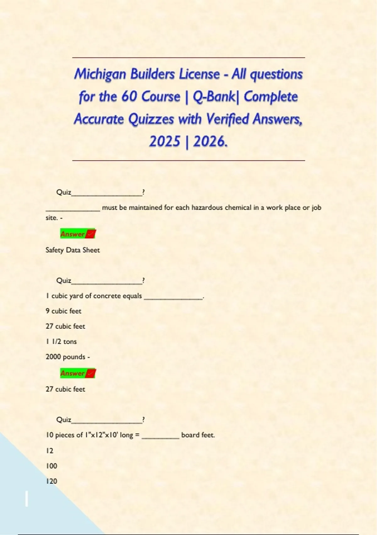 Michigan Builders License - All questions for the 60 Course | Q-Bank ...
