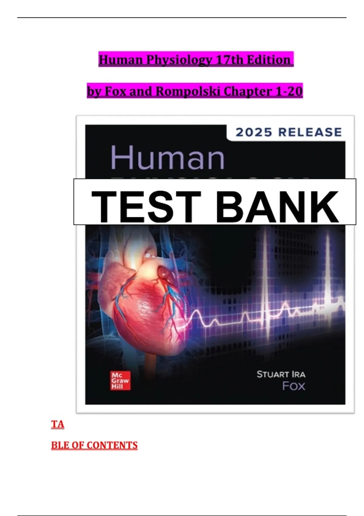 Human Physiology – Fox & Rompolski 17th Edition – Complete Test Bank ...