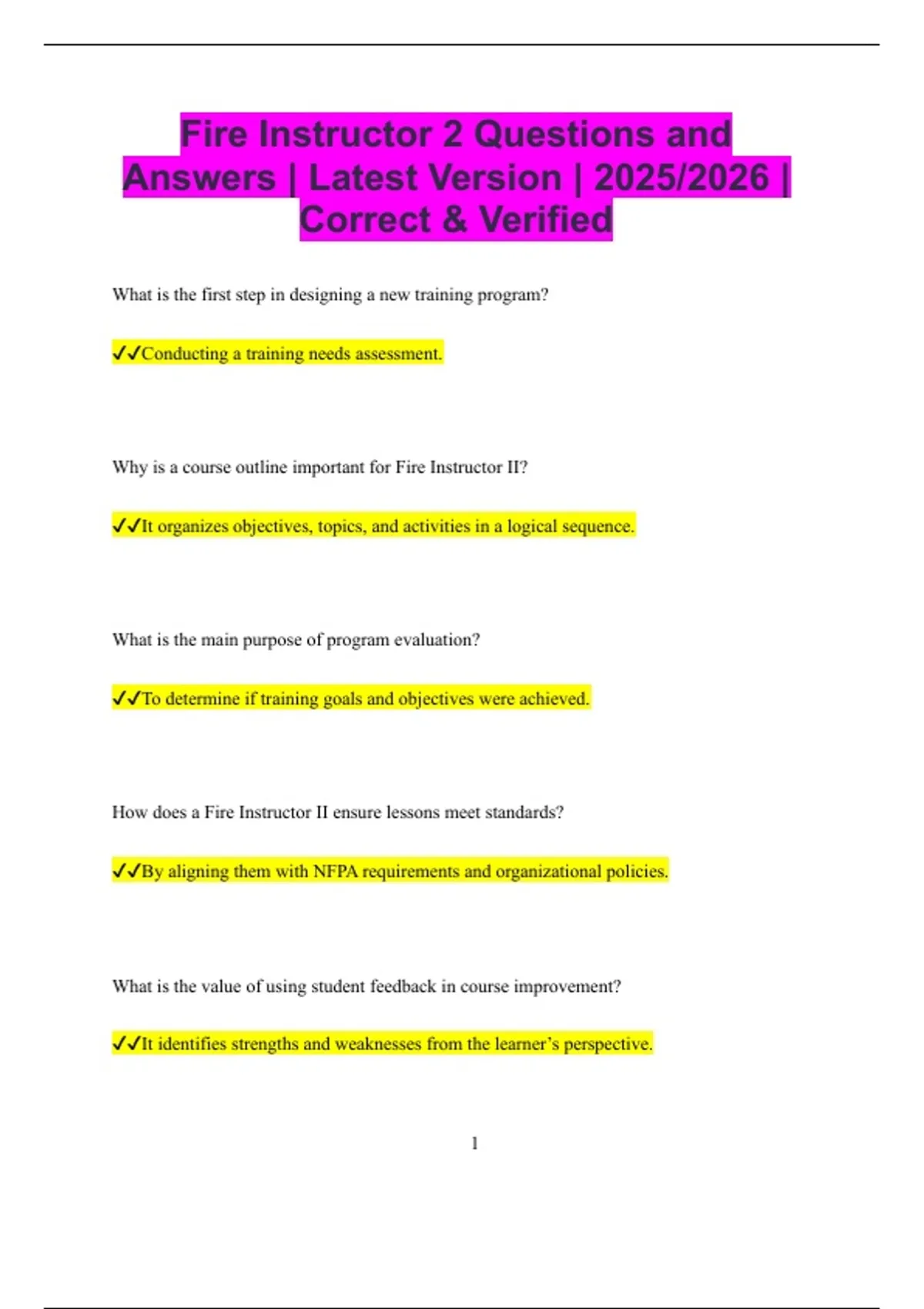 Fire Instructor 2 Questions and Answers | Latest Version | 2025/2026 ...