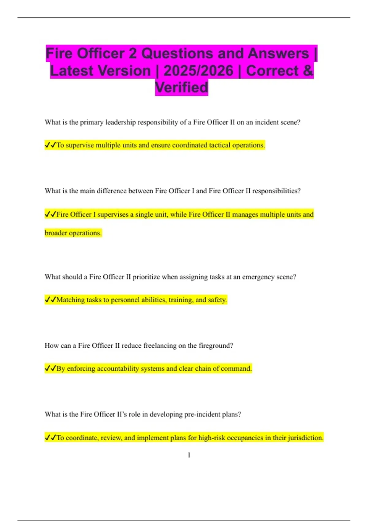 Fire Officer 2 Questions and Answers | Latest Version | 2025/2026 ...