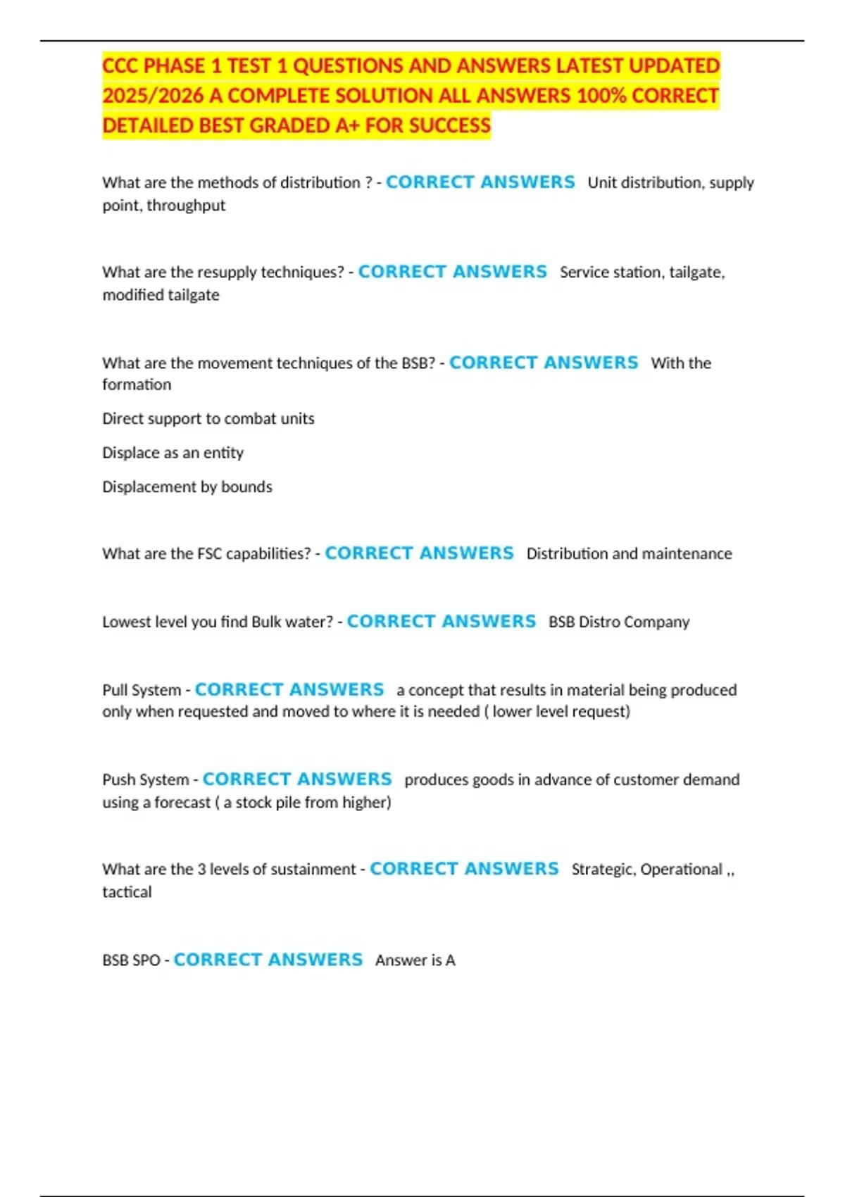 CCC PHASE 1 TEST 1 QUESTIONS AND ANSWERS LATEST UPDATED 2025/2026 A ...