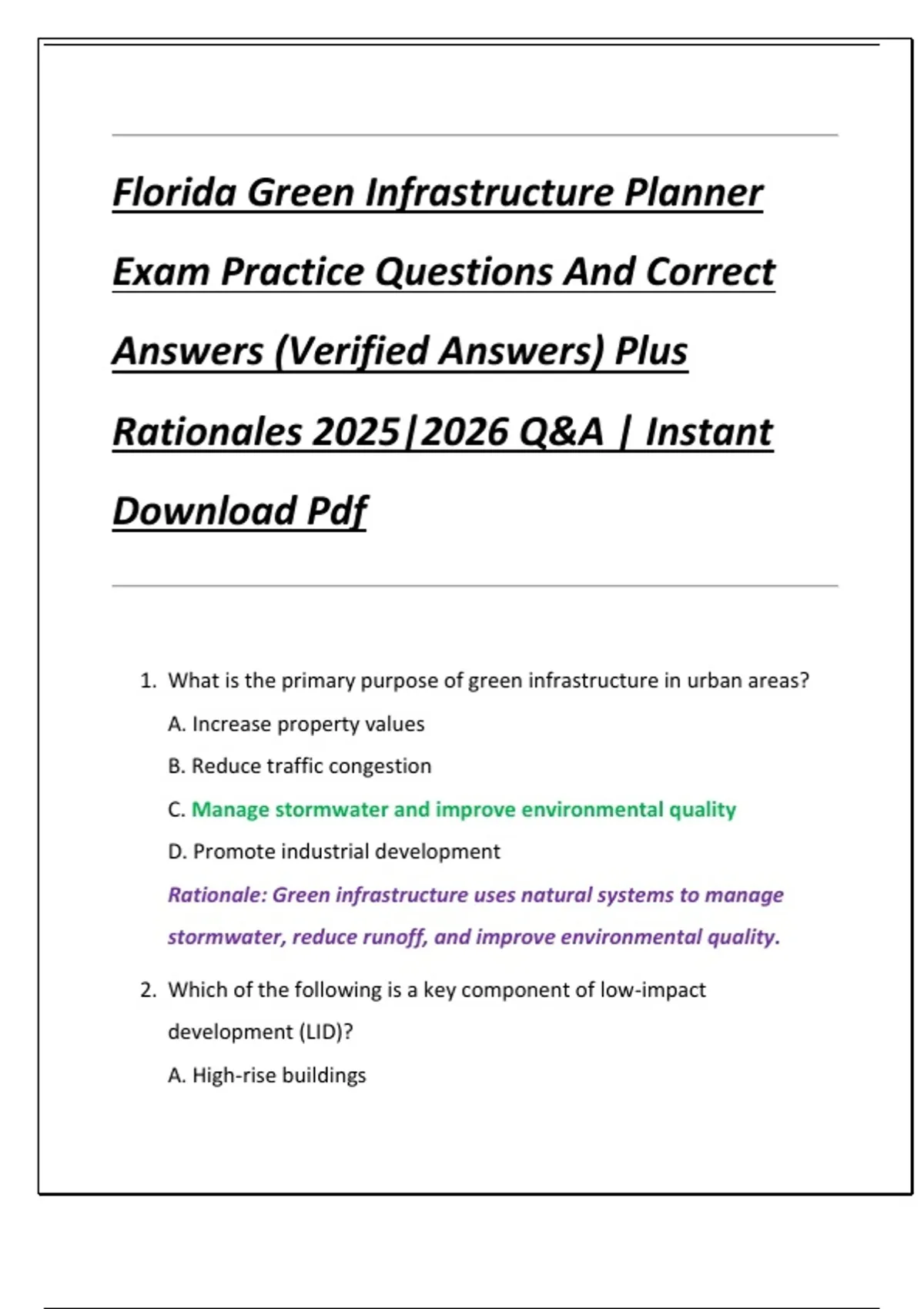 Florida Green Infrastructure Planner Exam Practice Questions And ...