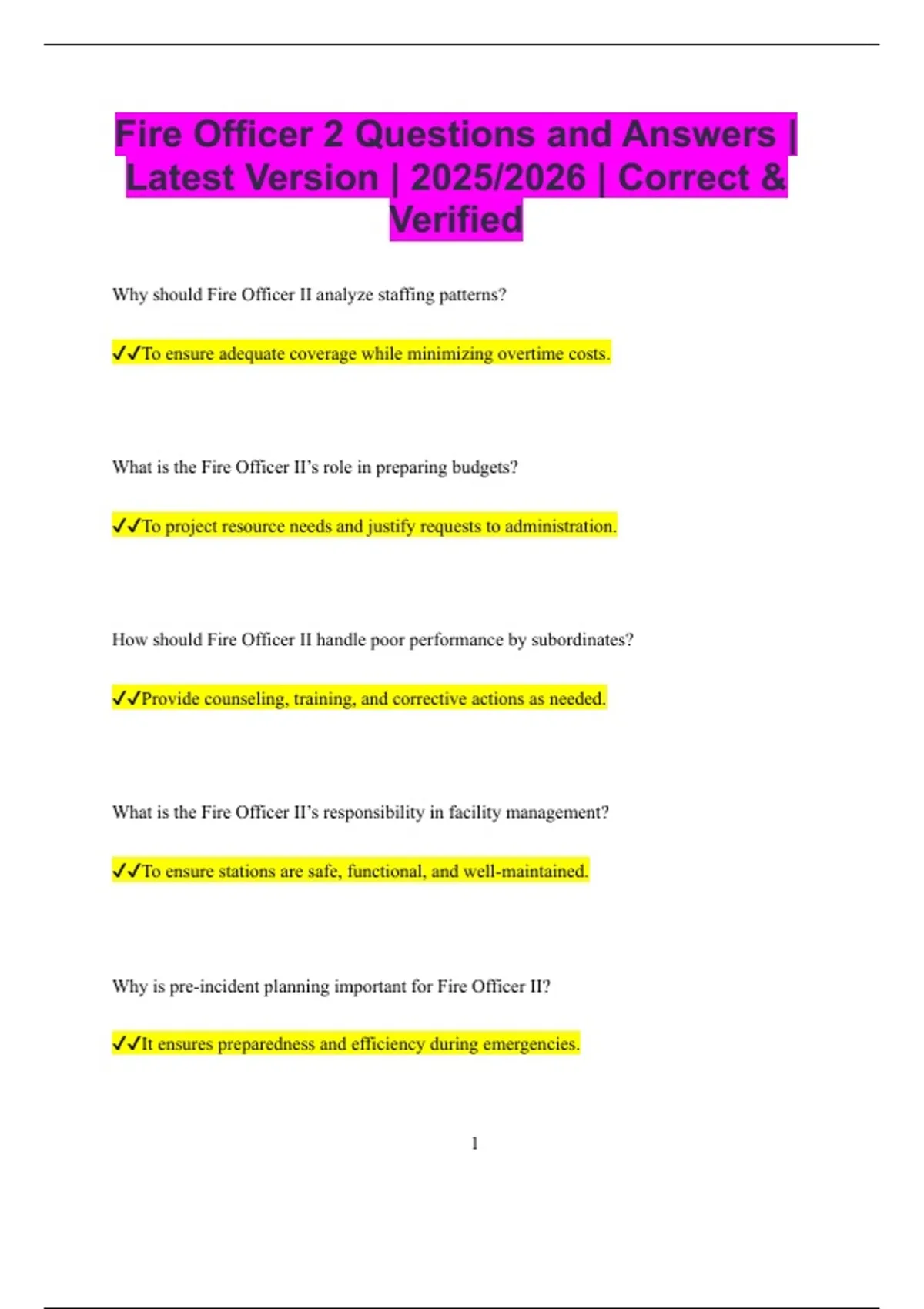 Fire Officer 2 Questions and Answers | Latest Version | 2025/2026 ...