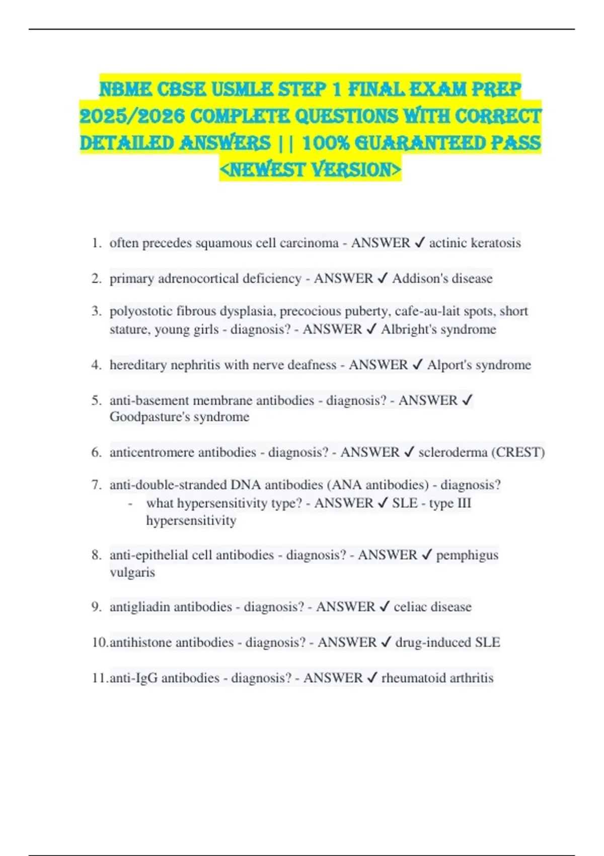NBME CBSE USMLE Step 1 FINAL EXAM PREP 2025/2026 COMPLETE QUESTIONS ...