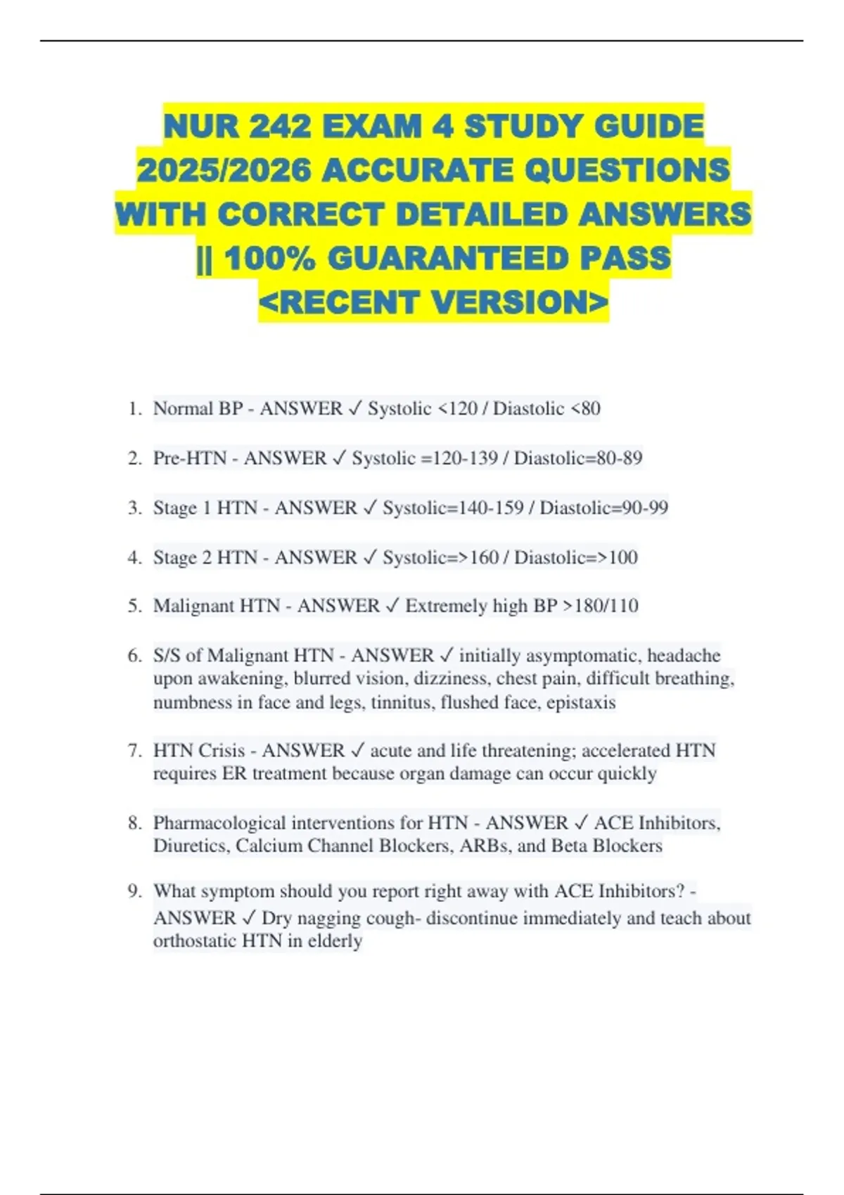 NUR 242 EXAM 4 STUDY GUIDE 2025/2026 ACCURATE QUESTIONS WITH CORRECT ...