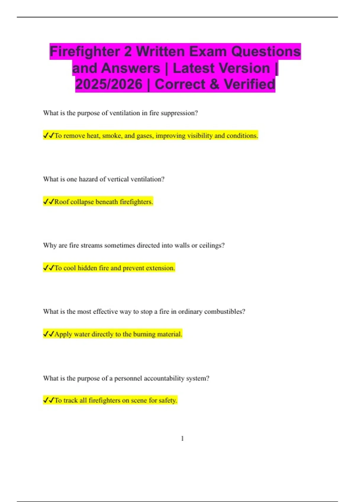 Firefighter 2 Written Exam Questions and Answers | Latest Version ...