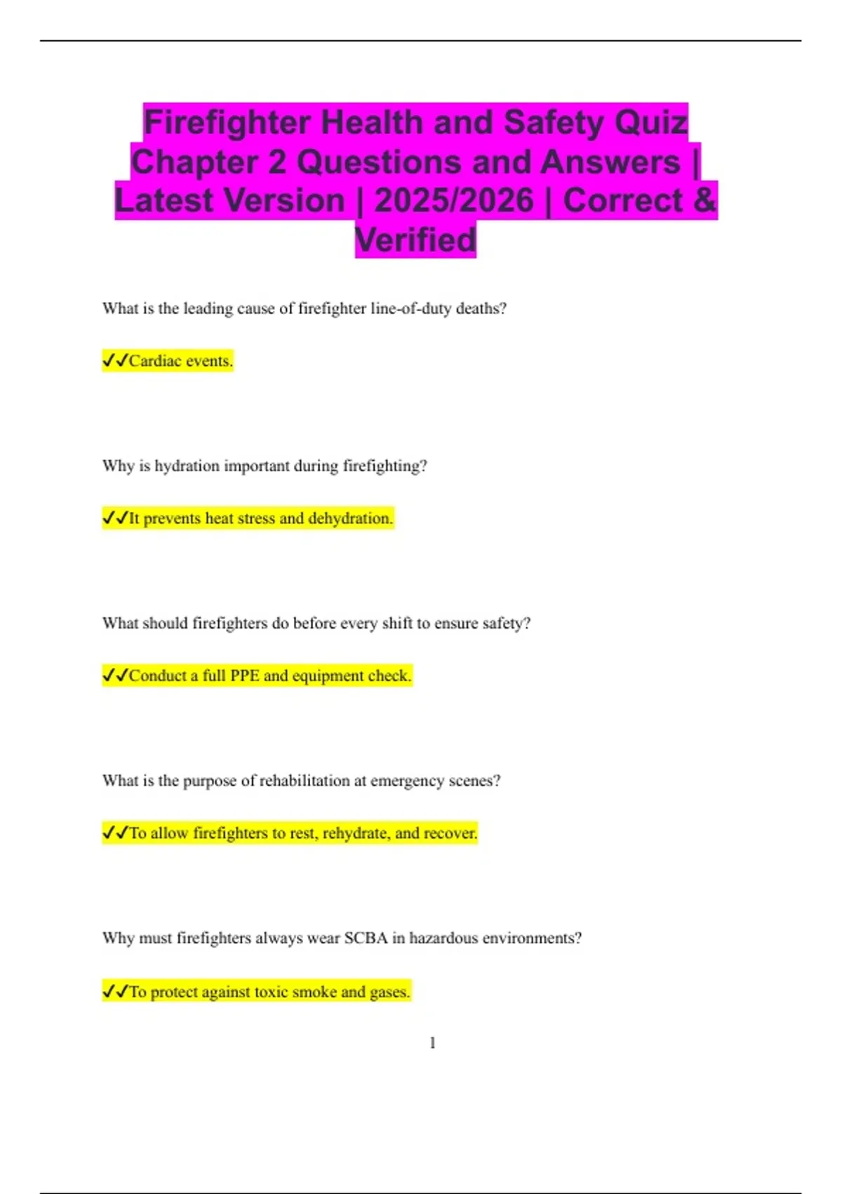 Firefighter Health and Safety Quiz Chapter 2 Questions and Answers ...