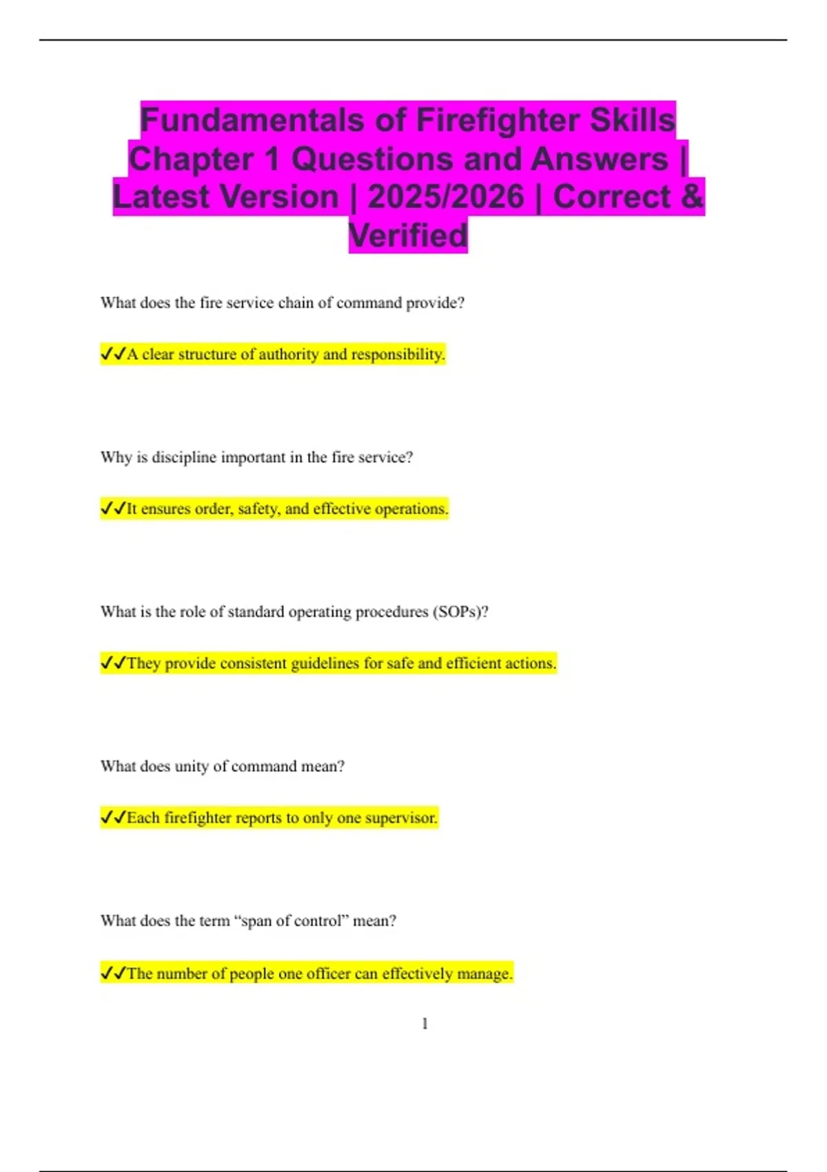 Fundamentals of Firefighter Skills Chapter 1 Questions and Answers ...