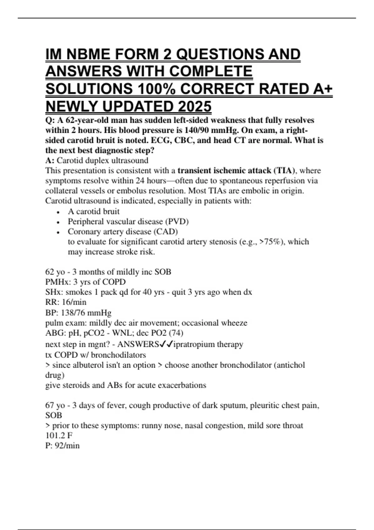 IM NBME FORM 2 QUESTIONS AND ANSWERS WITH COMPLETE SOLUTIONS 100% ...