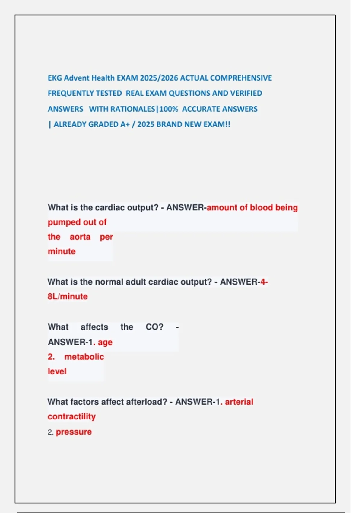 EKG Advent Health EXAM 2025/2026 ACTUAL COMPREHENSIVE FREQUENTLY TESTED ...
