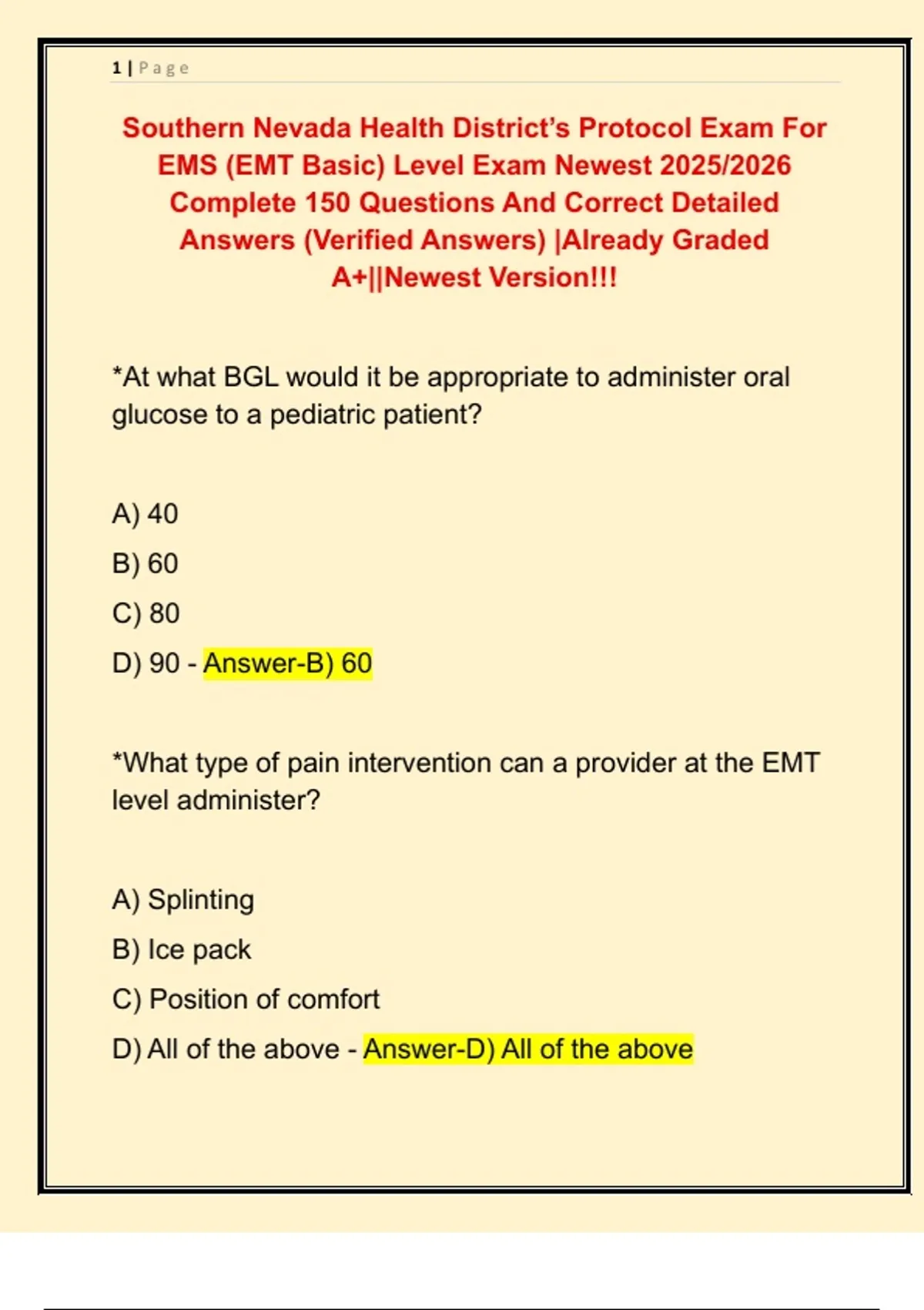 Southern Nevada Health District’s Protocol Exam For EMS (EMT Basic ...