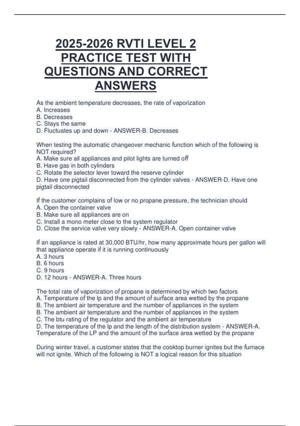 RVTI LEVEL 2 PRACTICE TEST WITH QUESTIONS AND CORRECT ANSWERS - RVTI ...