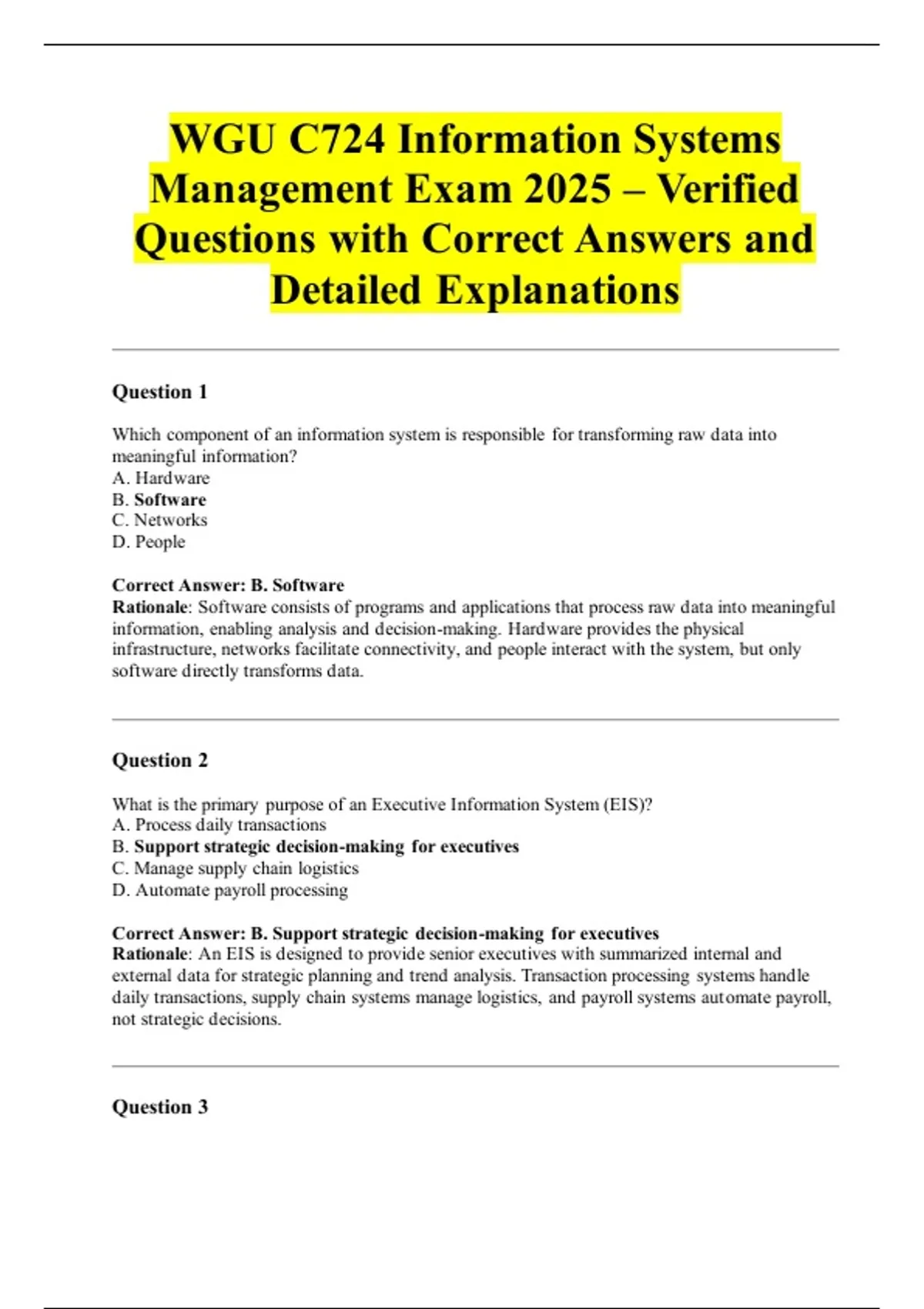 WGU C724 Information Systems Management Exam 2025 – Verified Questions ...