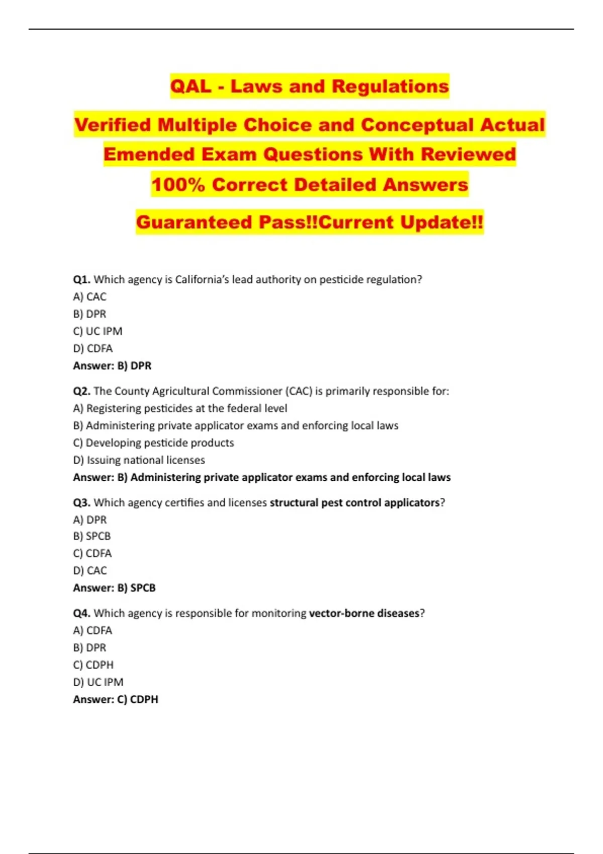 QAL - Laws and Regulations Verified Multiple Choice and Conceptual ...