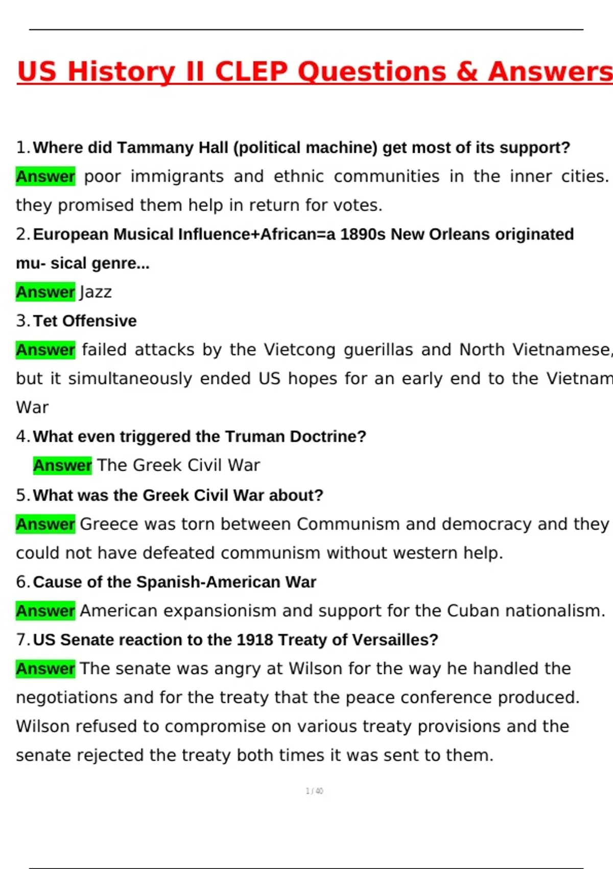 US History 2 CLEP EXAM Latest 2025 Actual Questions and Verified ...