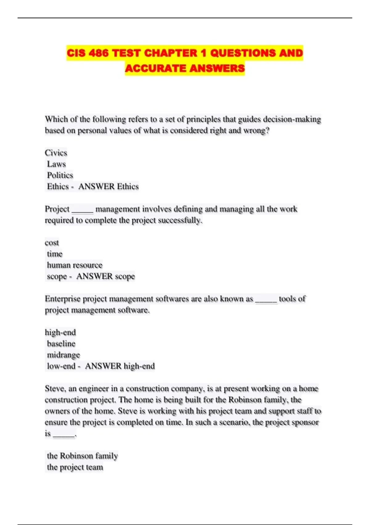 CIS 486 TEST CHAPTER 1 QUESTIONS AND ACCURATE ANSWERS - CIS 486 - Stuvia US