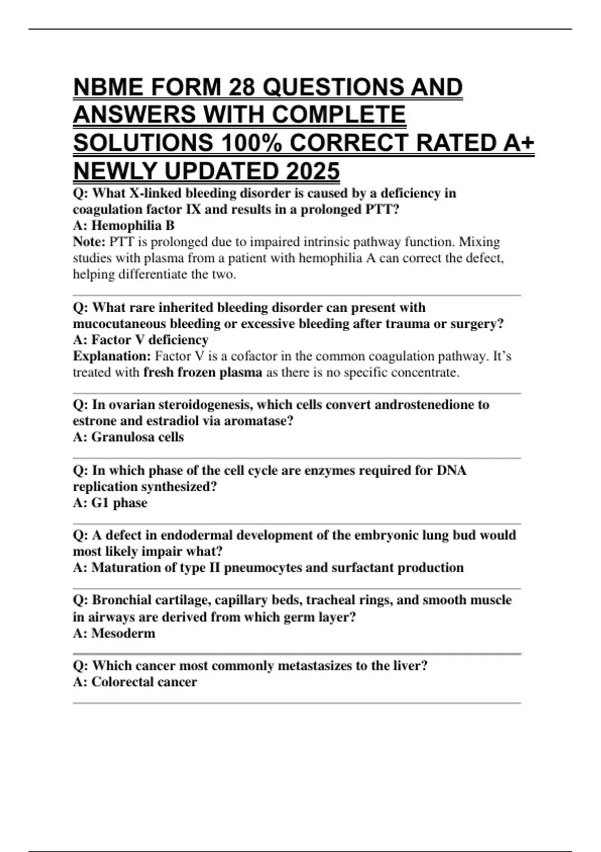 NBME FORM 28 QUESTIONS AND ANSWERS WITH COMPLETE SOLUTIONS 100% CORRECT ...