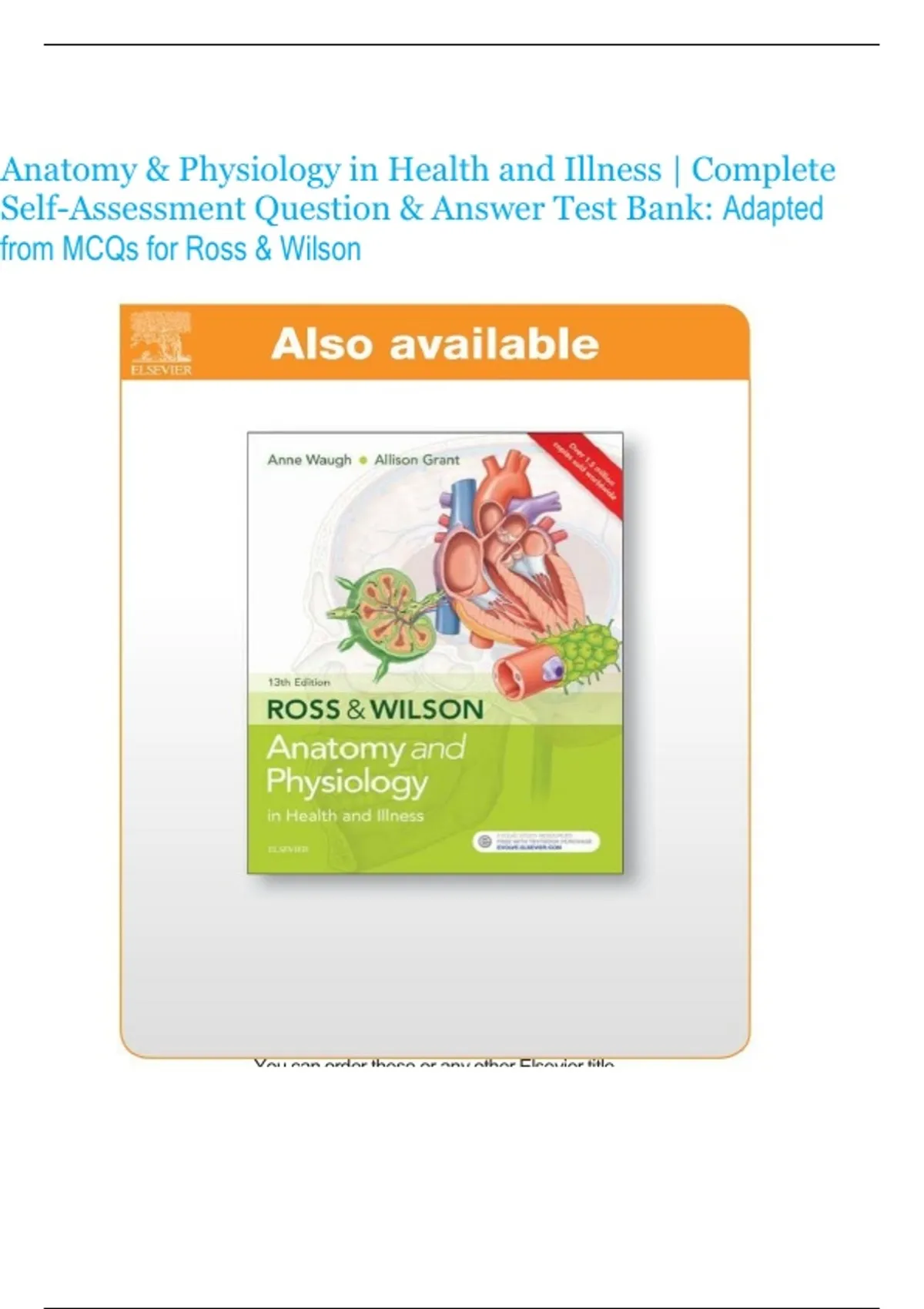 Test Bank for Anatomy & Physiology in Health and Illness | Complete ...