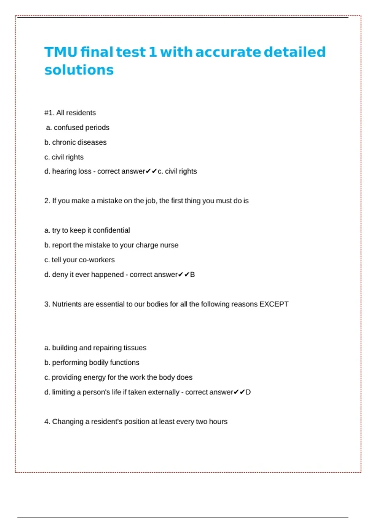 TMU final test 1 with accurate detailed solutions - TMU - Stuvia US