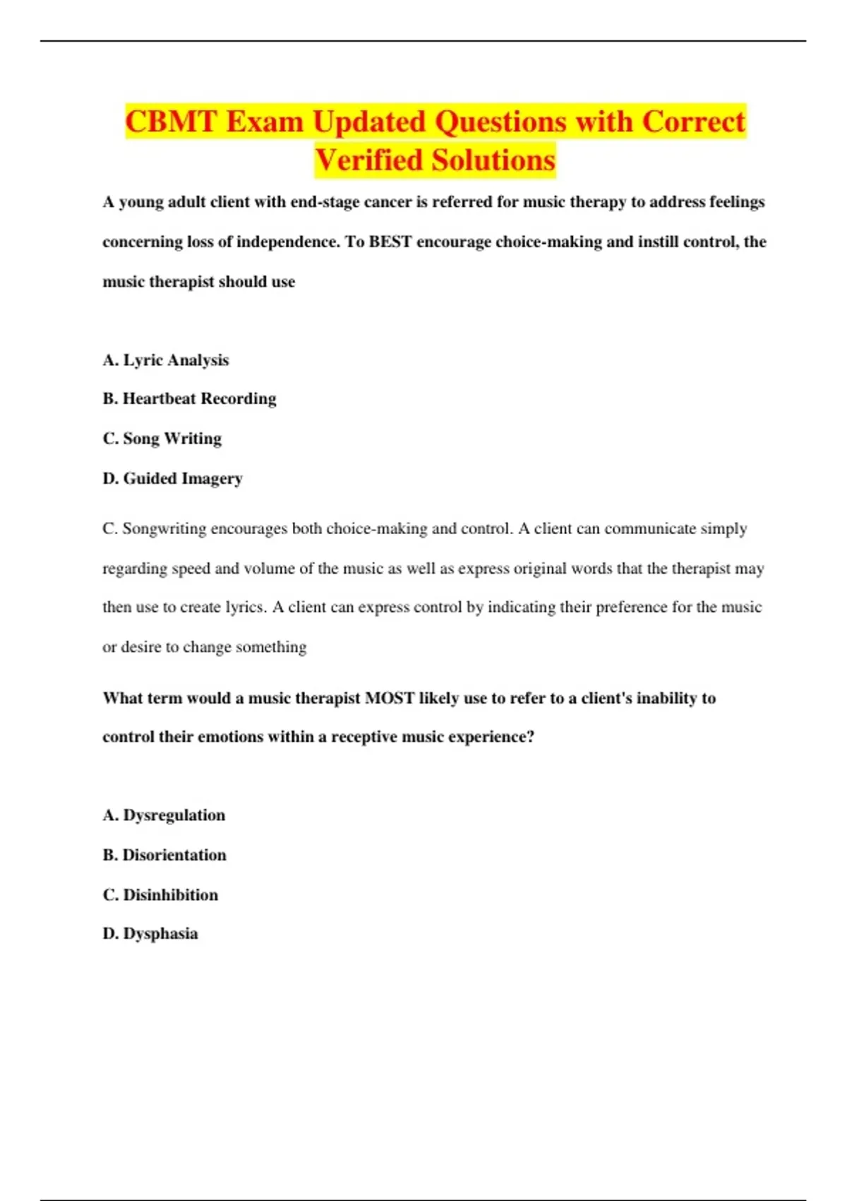 CBMT Exam Updated Questions with Correct Verified Solutions - CBMT ...