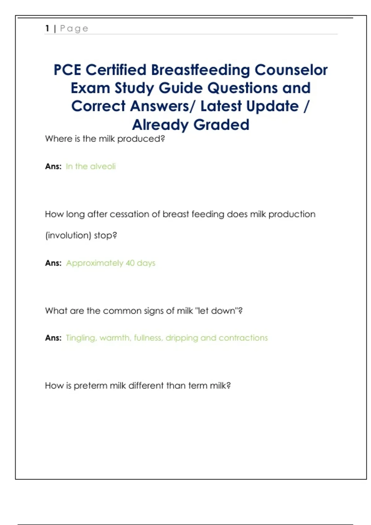 Certified Breastfeeding Counselor Exam Prep 2025–2026 | Verified Study ...