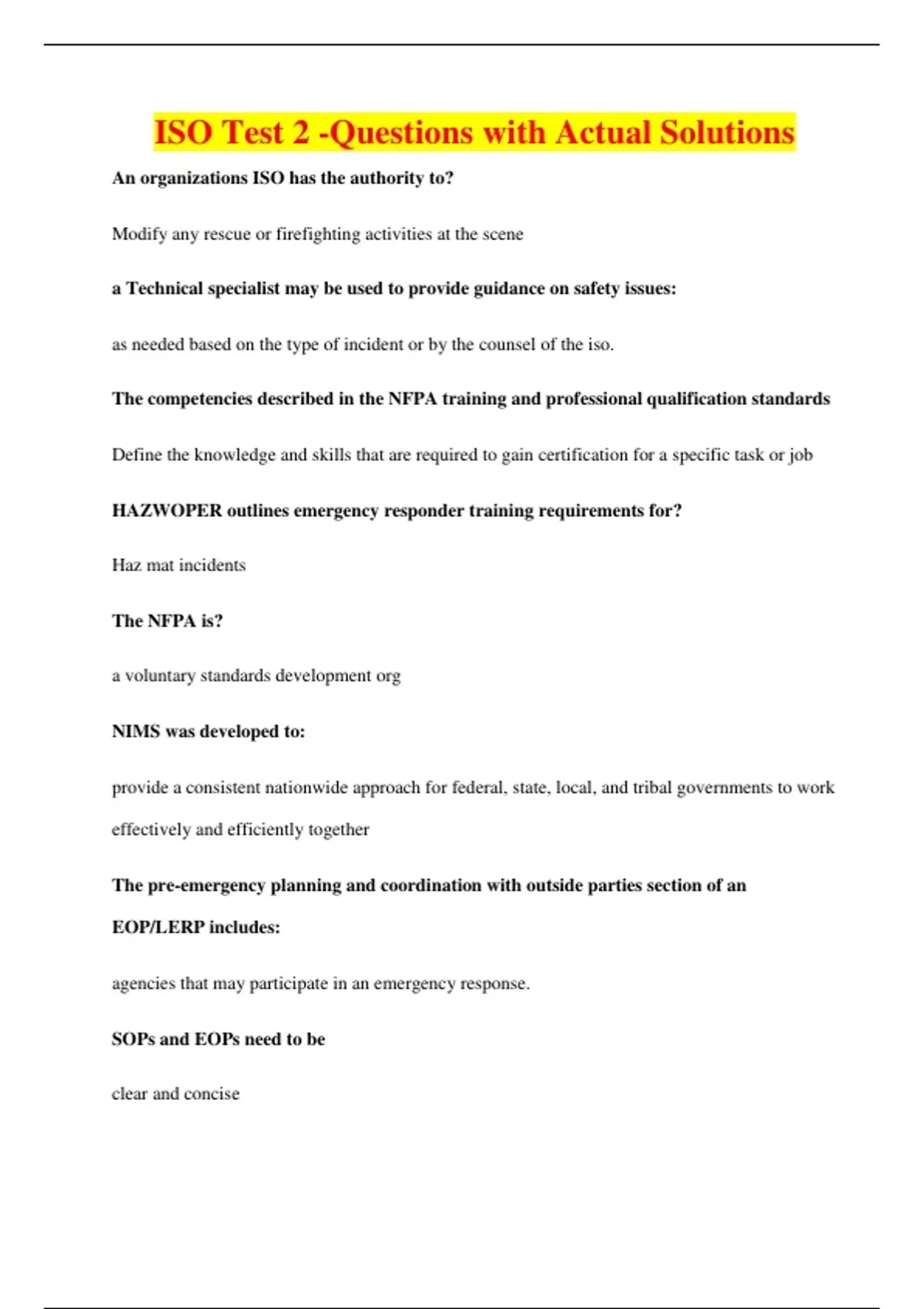 ISO Test 2 -Questions with Actual Solutions - ISO - Stuvia US