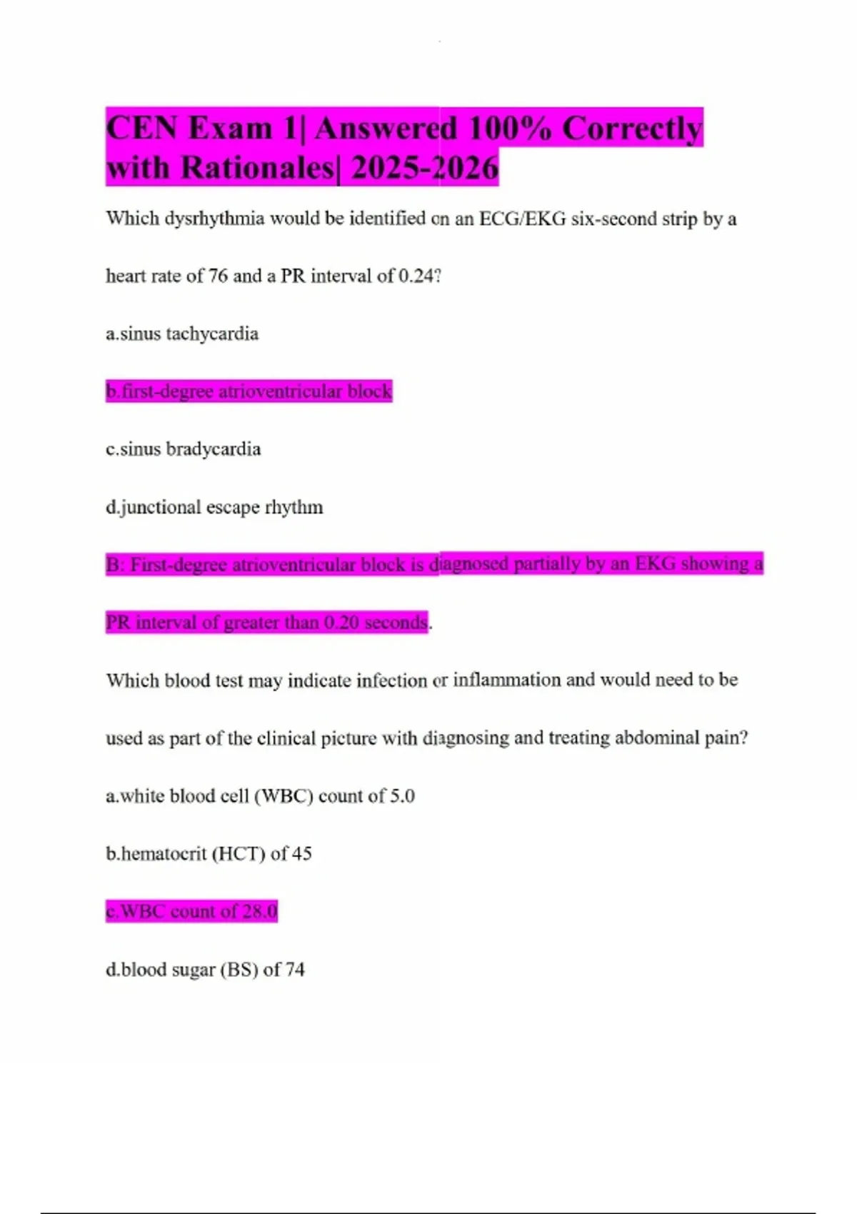 CEN Exam 1| Answered 100% Correctly with Rationales| - CEN - Stuvia US