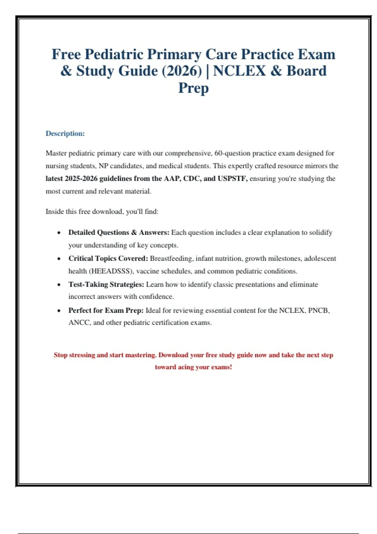 Free Pediatric Primary Care Exam (2026) | NCLEX & PNP Prep - Pediatric ...