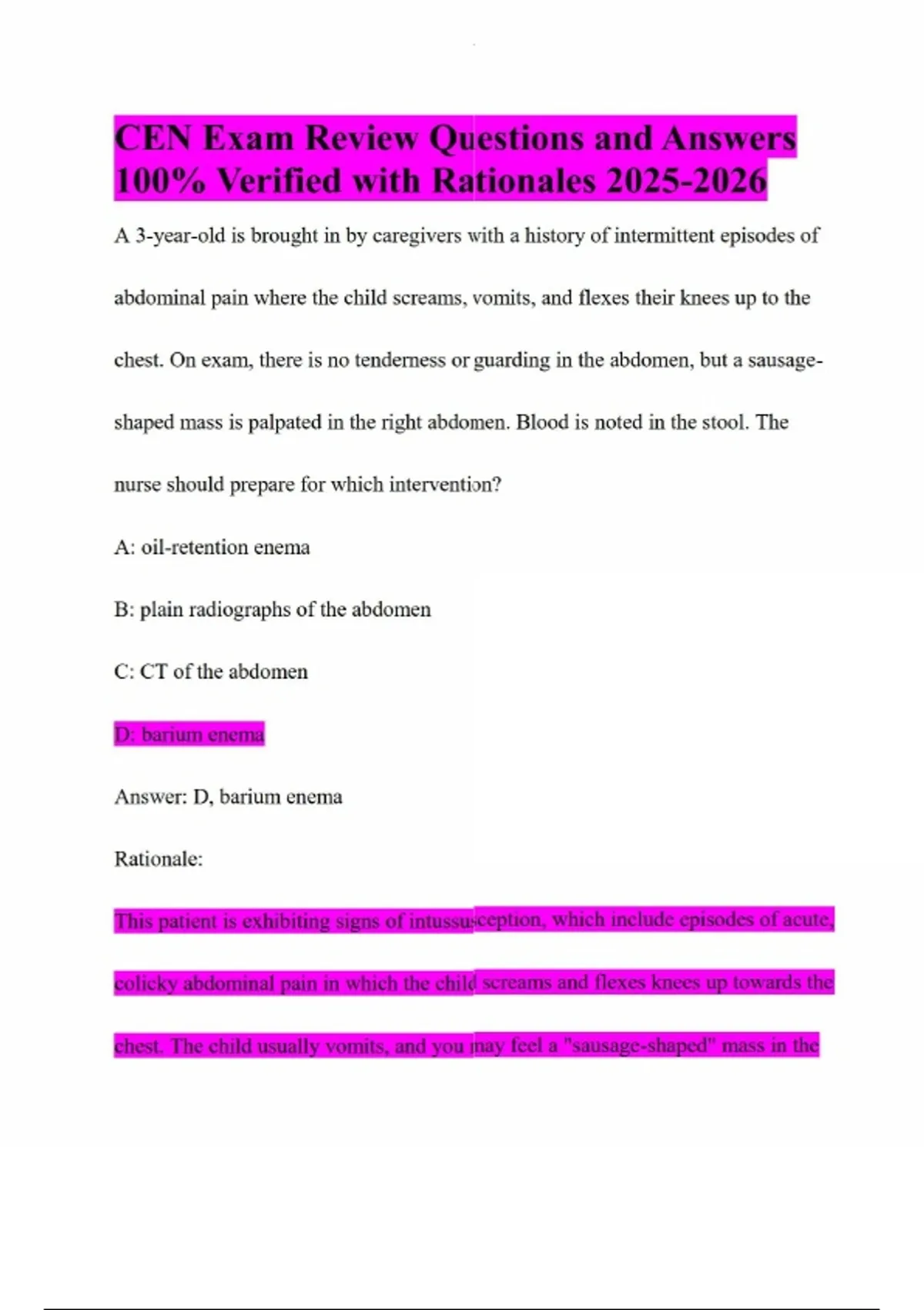 CEN Exam Review Questions and Answers 100% Verified with Rationales ...