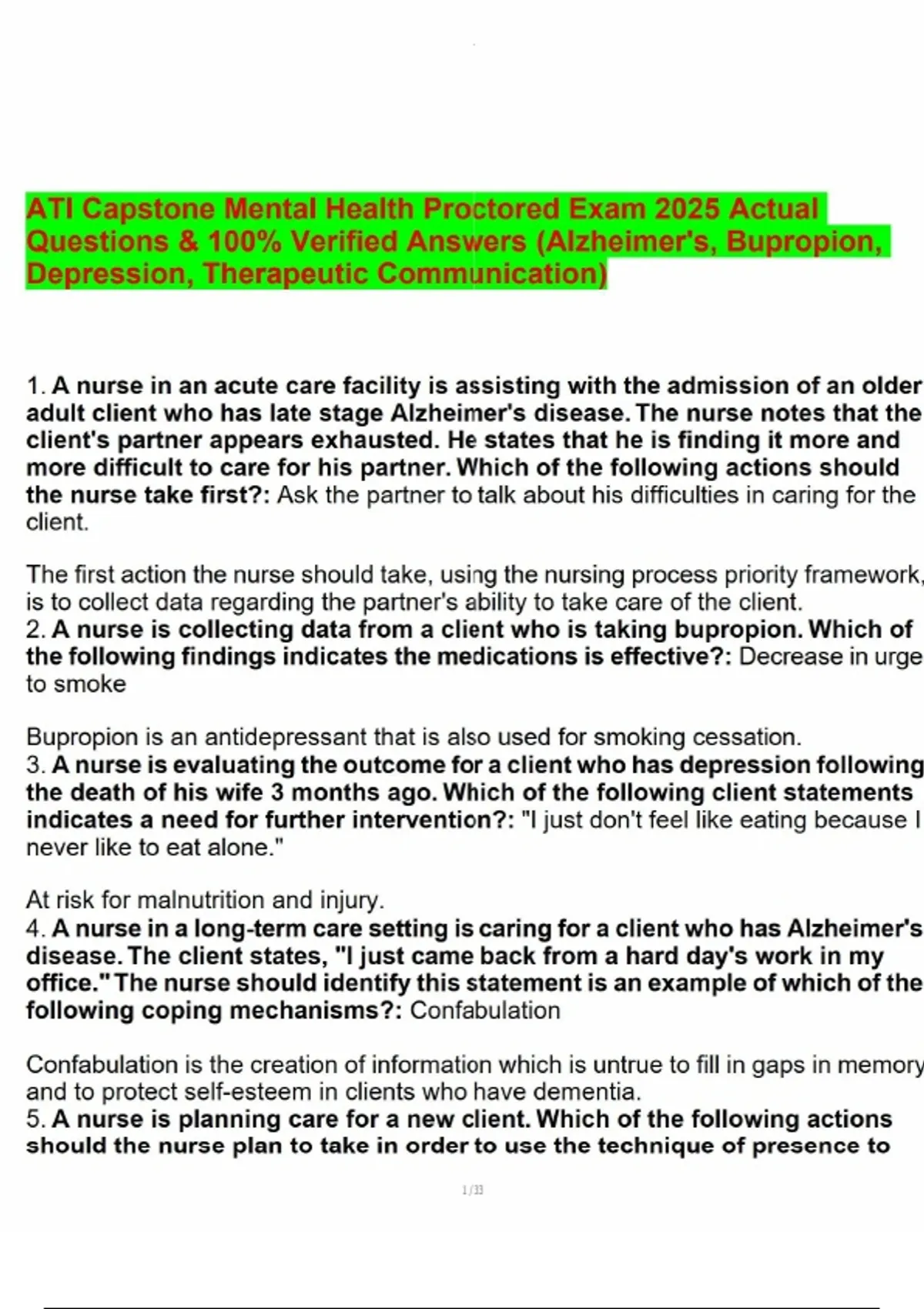 ATI Capstone Mental Health Proctored Exam 2025 Actual Questions & 100 ...