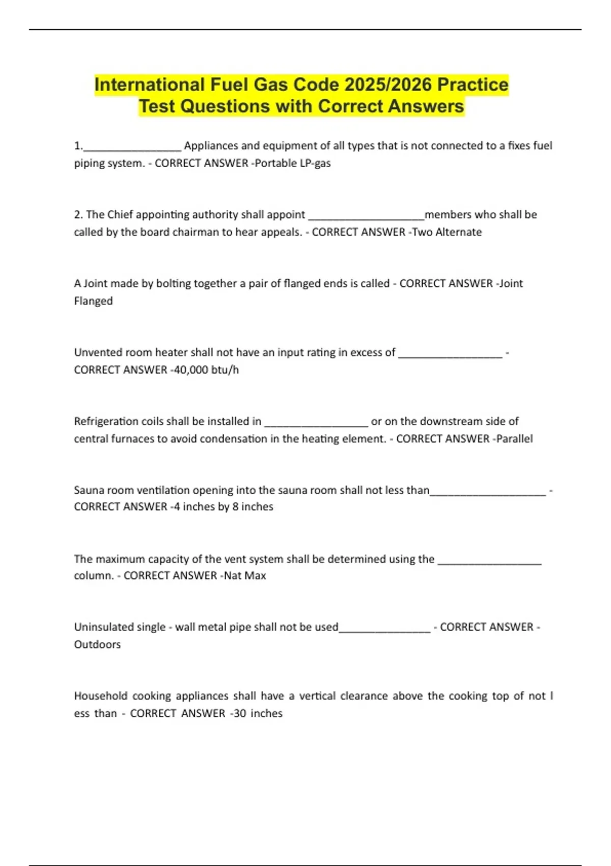 International Fuel Gas Code 2025/2026 Practice Test Questions with ...