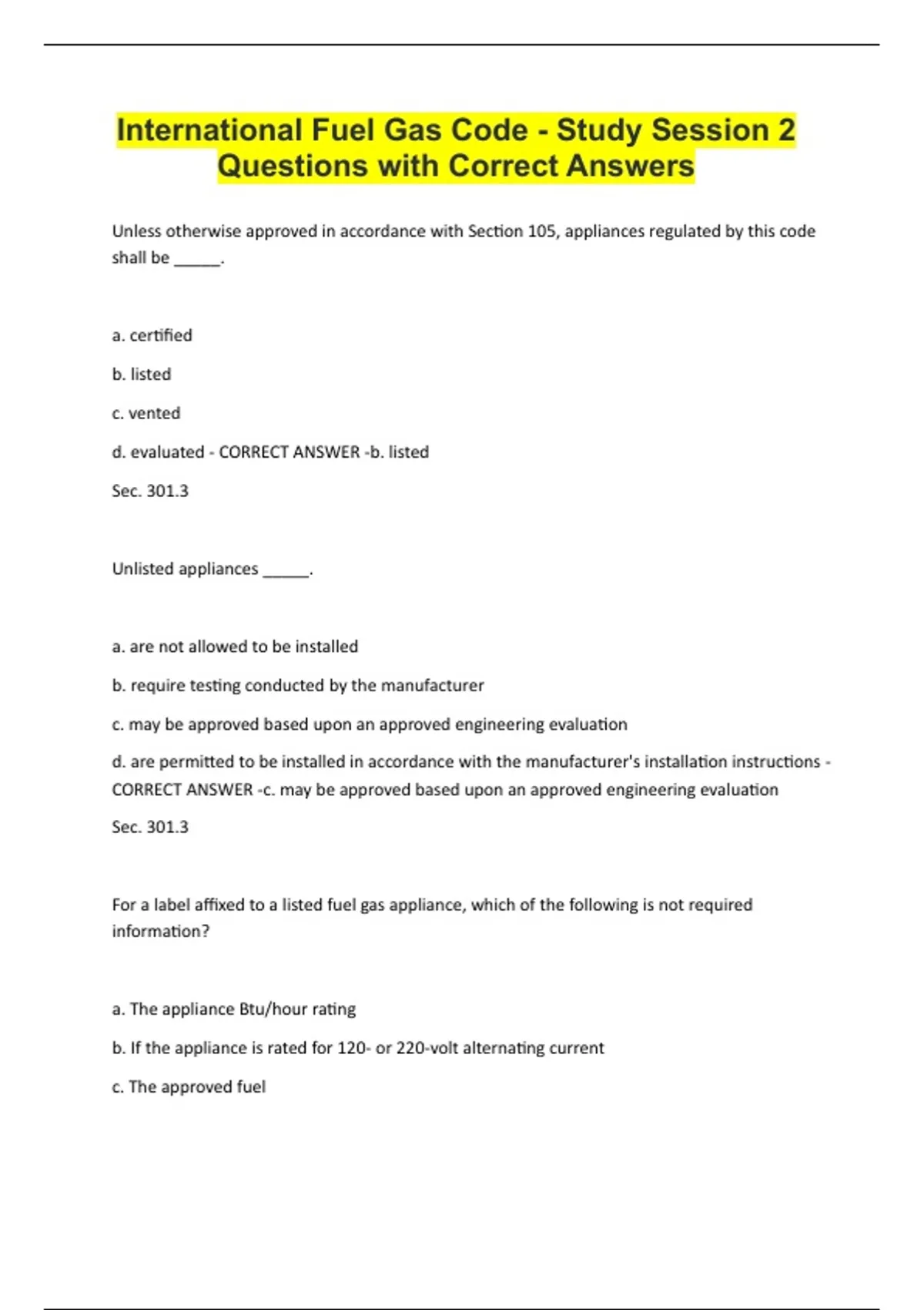 International Fuel Gas Code - Study Session 2 Questions with Correct ...
