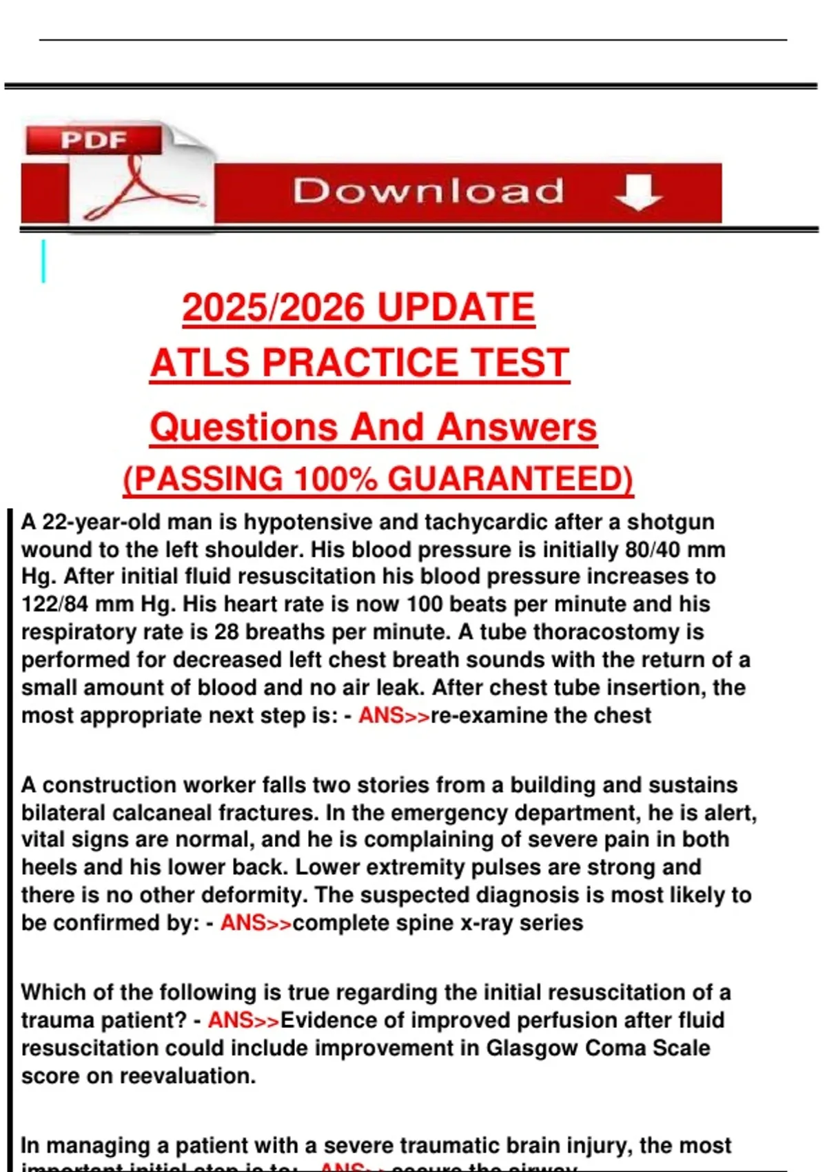 ATLS 10th Edition Practice Test with Correct Answers | 2025/2026 Prep ...