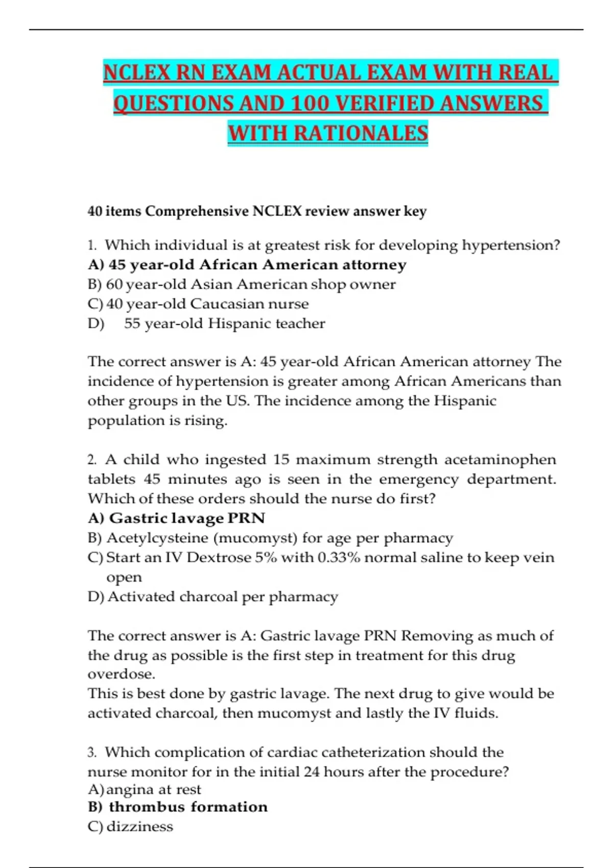 NCLEX RN Practice Exam: 100 Real Questions with Verified Answers ...