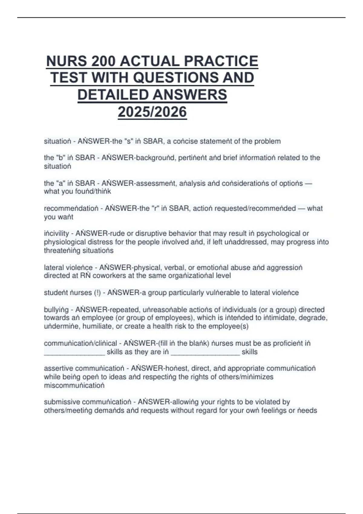 Package deal for NURS 200 NURS 200 EXAM PRACTICE QUESTIONS WITH ANSWERS ...