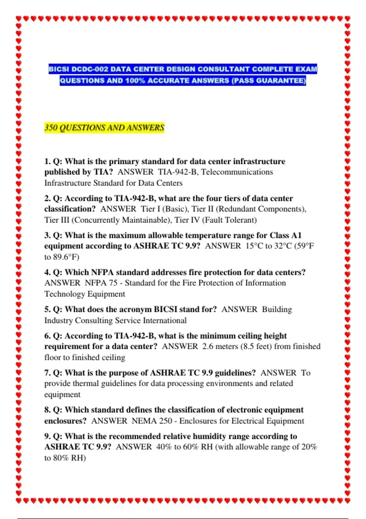 BICSI DCDC-002 DATA CENTER DESIGN CONSULTANT COMPLETE EXAM QUESTIONS AND 100% ACCURATE ANSWERS ...