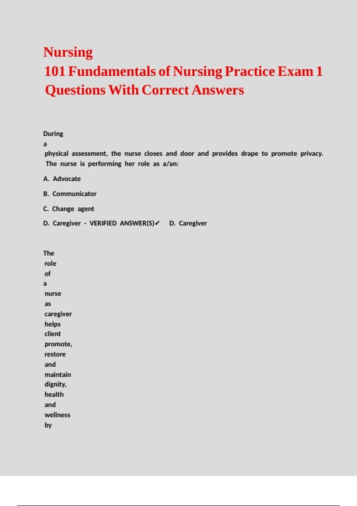 Nursing 101 Fundamentals of Nursing Practice Exam 1 Questions With ...