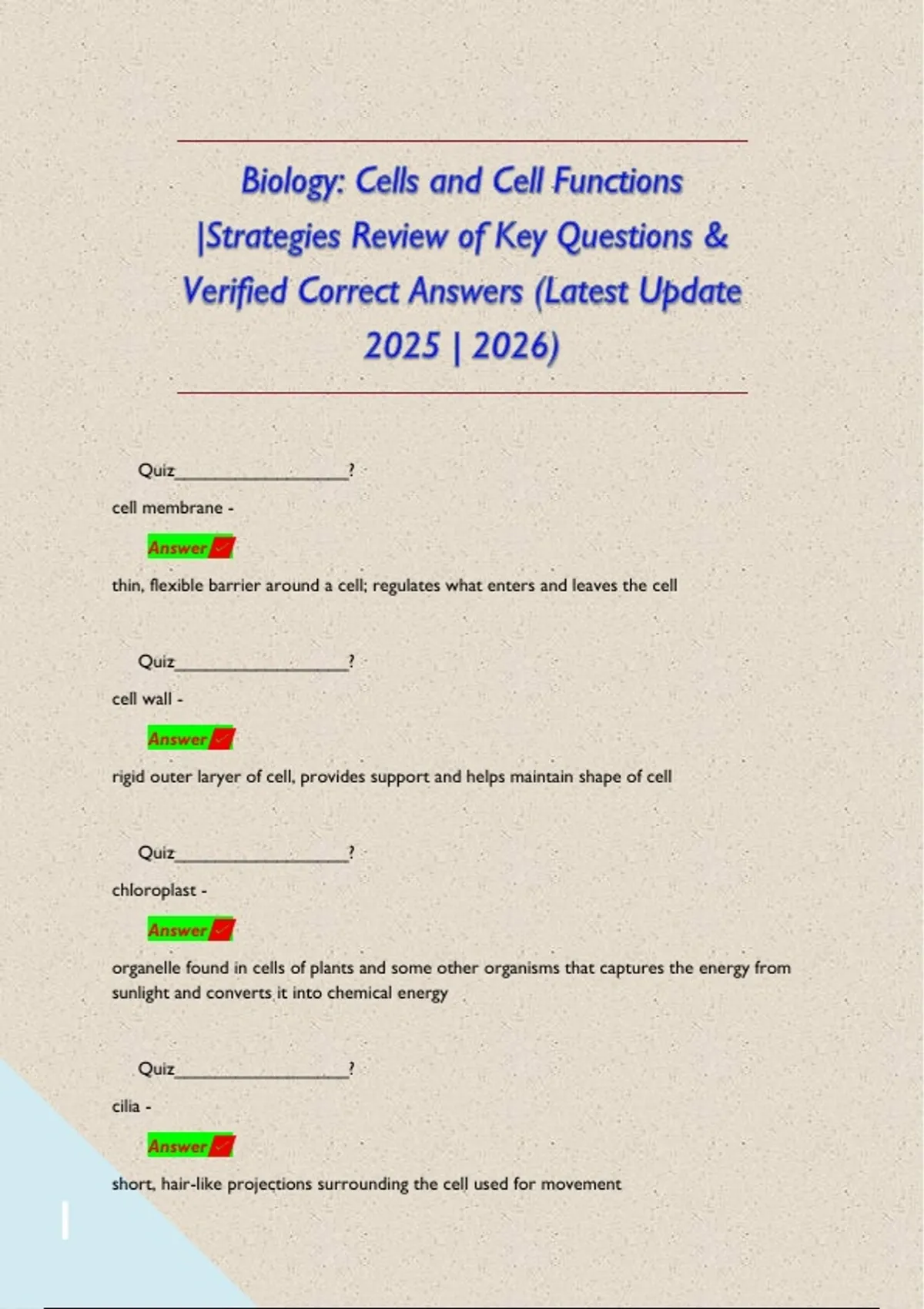 Biology: Cells and Cell Functions |Strategies Review of Key Questions ...
