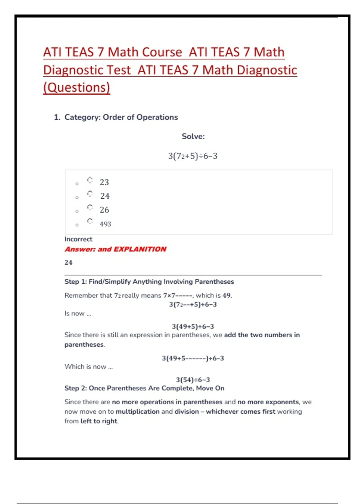 ATI TEAS 7 Math Course ATI TEAS 7 Math Diagnostic Test ATI TEAS 7 Math ...