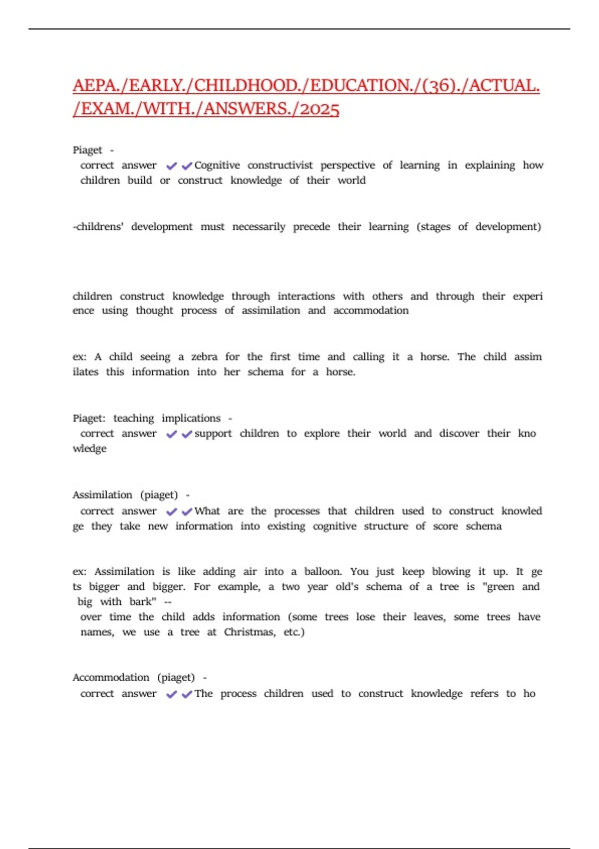 AEPA EARLY CHILDHOOD EDUCATION (36) ACTUAL EXAM WITH ANSWERS 2025.pdf - AEPA - Stuvia US