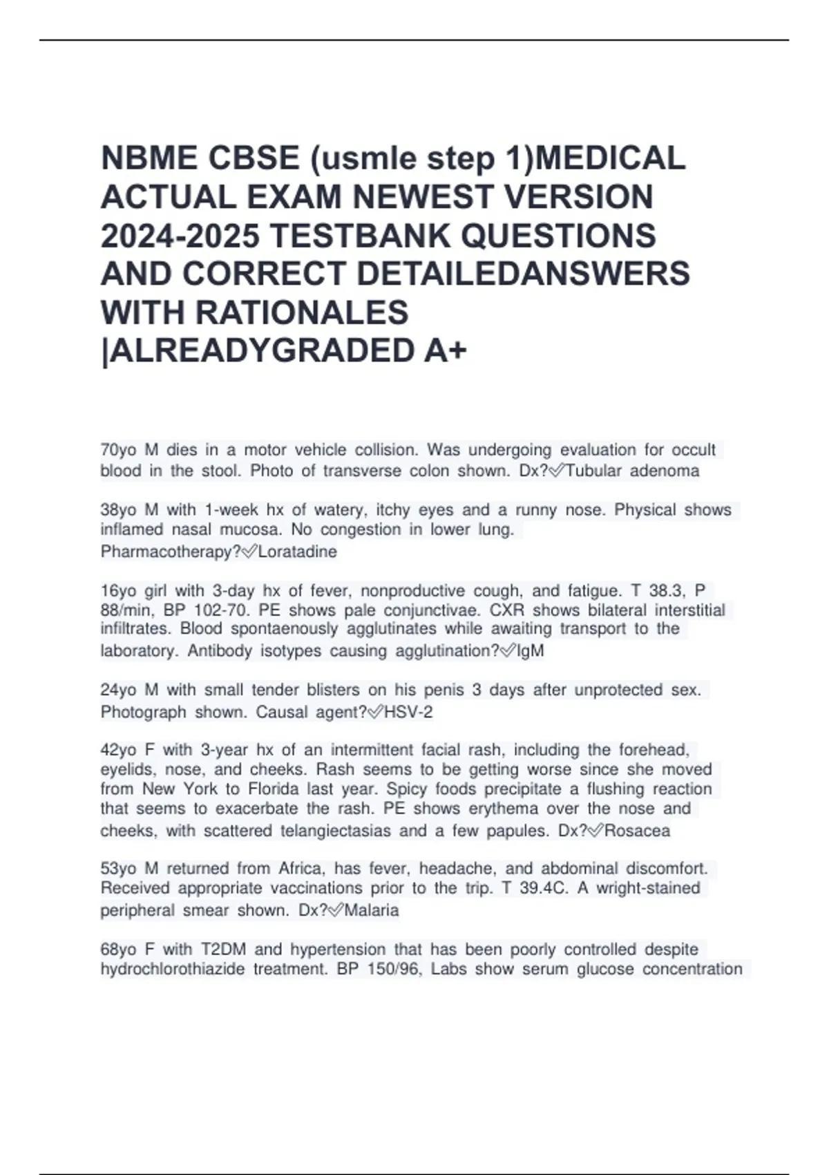 NBME CBSE (usmle step 1)MEDICAL ACTUAL EXAM NEWEST VERSION TESTBANK ...