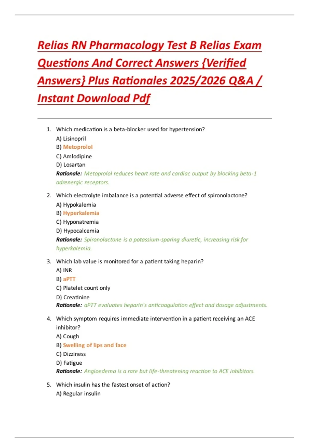 Relias RN Pharmacology Test B Relias Exam Questions And Correct Answers ...