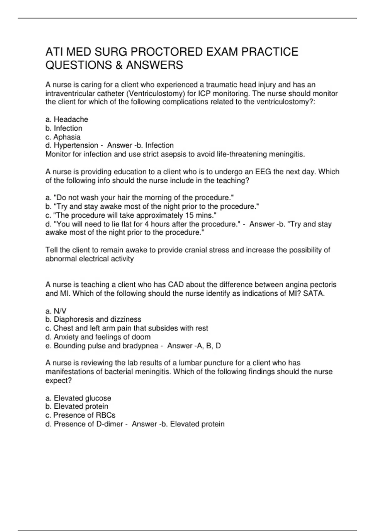 ATI MED SURG PROCTORED EXAM PRACTICE QUESTIONS & ANSWERS - ATI MED SURG ...
