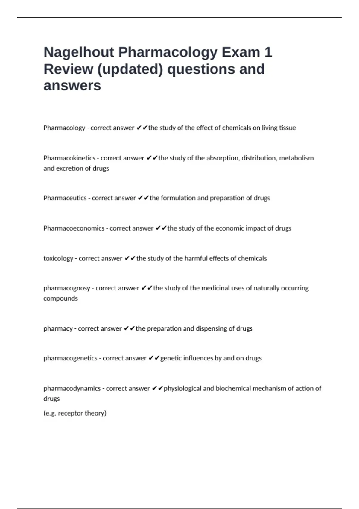 Nagelhout Pharmacology Exam 1 Review (updated) questions and answers ...