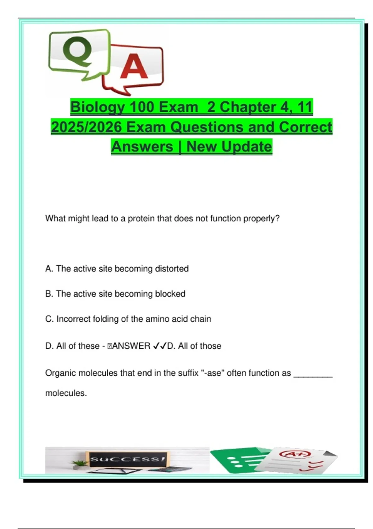 Biology 100 Exam 2 – Chapter 4 & 11 (2025/2026) – 120+ Verified Q&A on ...