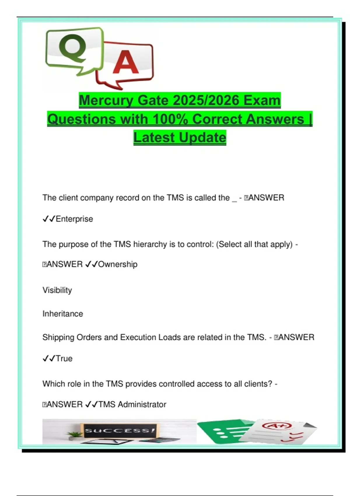 MercuryGate TMS Exam (2025/2026) – 70+ Verified Q&A | Load Management ...