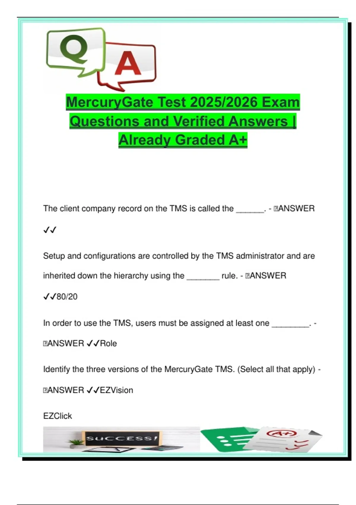 MercuryGate TMS Test (2025/2026) – 70+ Fully Answered Questions | Route ...