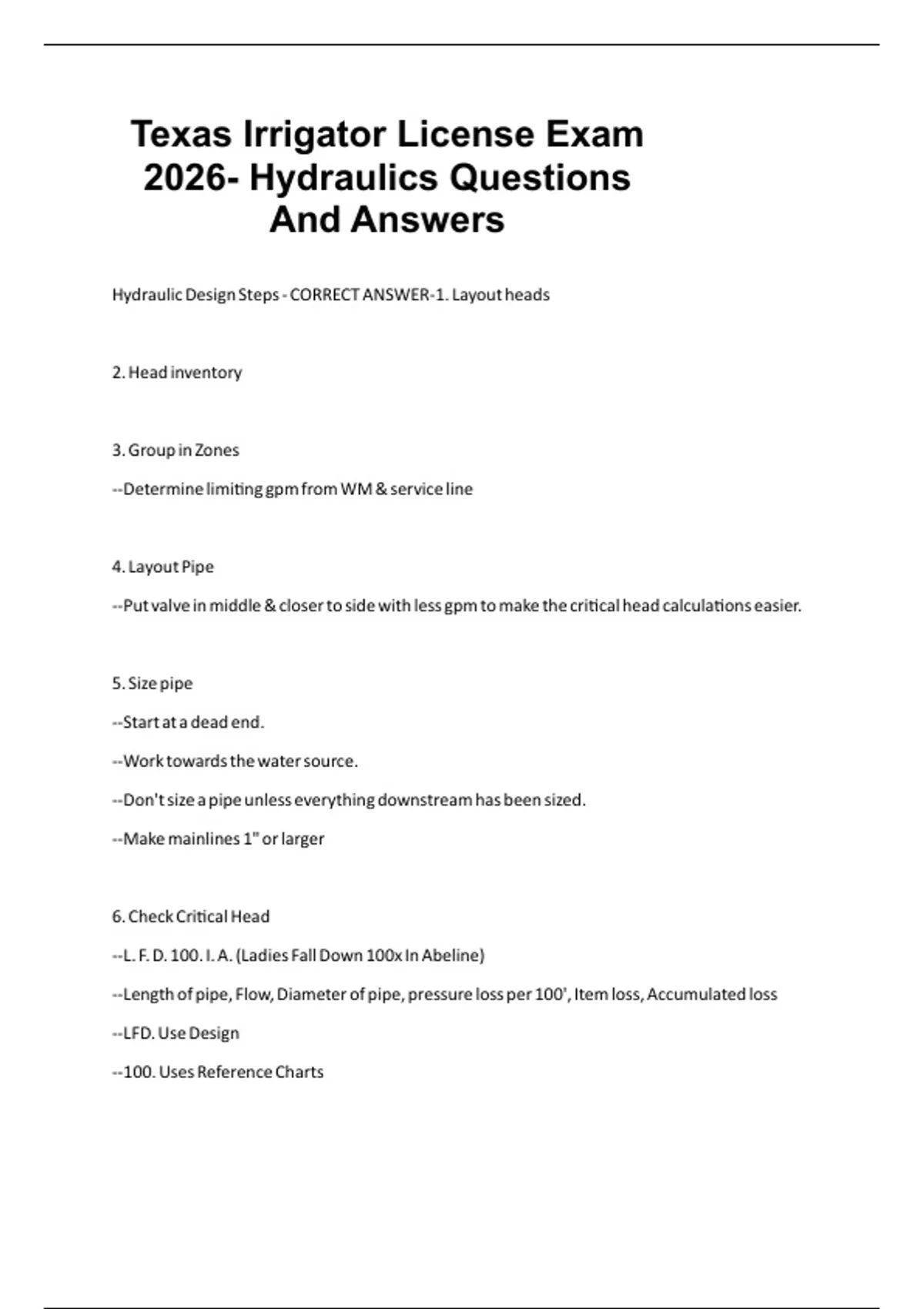 Texas Irrigator License Exam 2026- Hydraulics Questions And Answers ...