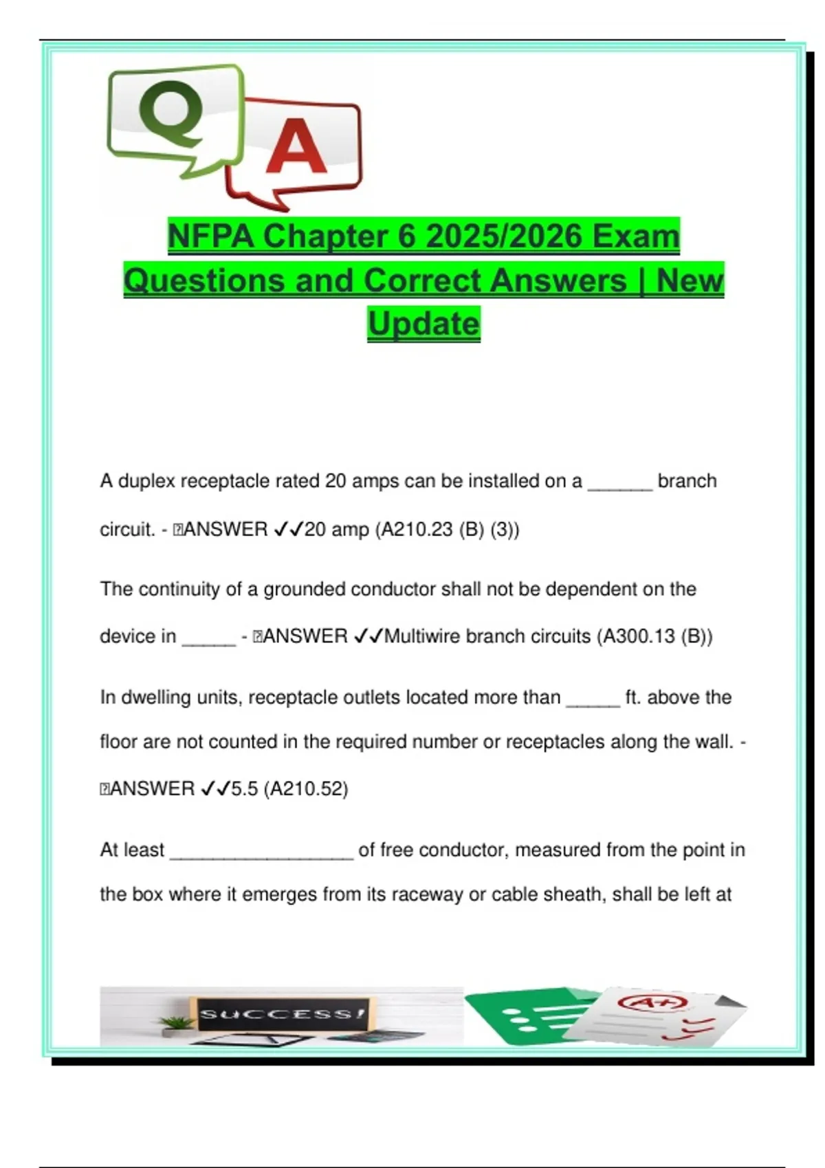 NFPA Chapter 6 Residential Electrical Exam (2025/2026) – 50+ Expert-Verified Questions with ...