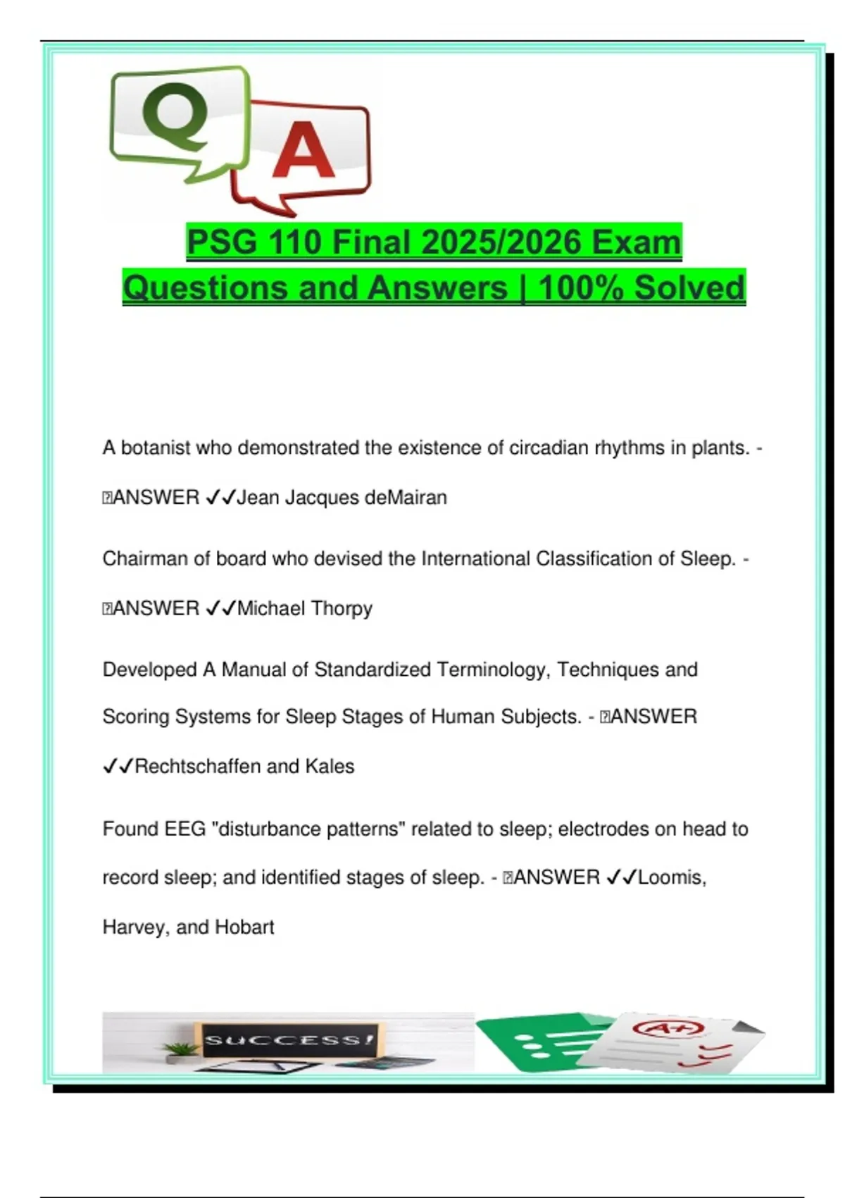 PSG 110 Final Exam 2025/2026 – 100+ Solved Questions | Sleep Pioneers ...